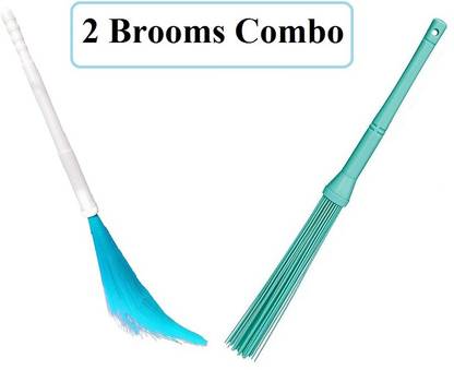 JEEBU (Pack of 2) Adjustable Plastic Broom ,Phool Jhadu, Kharata Jhadu ...