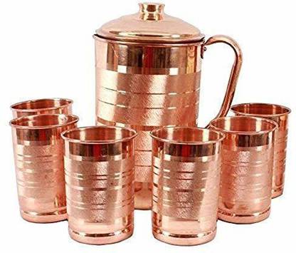 METAL MISSION Copper Tamba Water jug with Lid and 6 Copper Glass Set ...