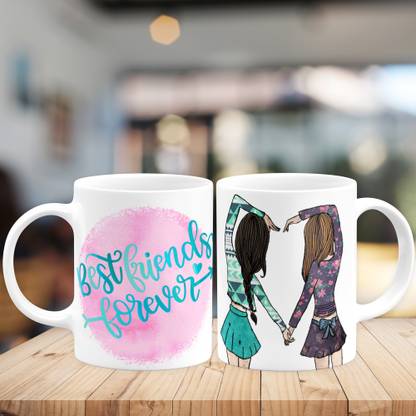 ART STORE Two Friends Making Heart Best Friends Forever White Printed ...