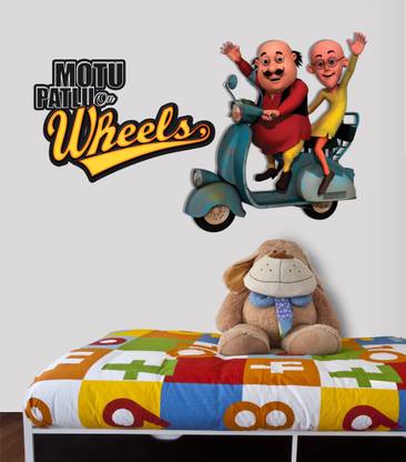 Asian Paints 104 cm Motu Patlu On the Wheels Vinyl Wall Sicker Self ...