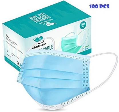 MEDINAIN 3 ply pack of 100 blue mask Surgical Mask Price in India - Buy ...