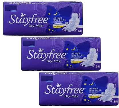 STAYFREE Dry-Max All Night Ultra-Dry With Wings XL- 28+28+28 Counts ...
