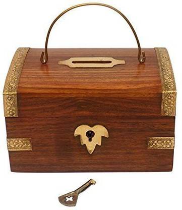 CRAFTS CARTS Wooden Money Bank with Lock/Kids Piggy Coin Box Coin Bank ...