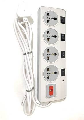 Fuzion Plus 6 Amp Extension Board 4 Socket Powe Strip with 4 Switches 2 Meter Power Cord 4 ...