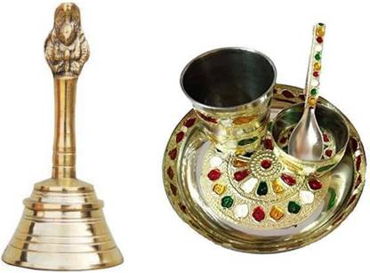 Rolimoli Laddu Gopal Pooja bhog thali Small 4pcs Thali with Garuda Bell ...