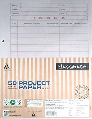 Flipkart.com | Classmate A4 70gsm Project Paper Both Side Ruled (Pack ...