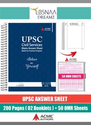 Upsc Answer Sheet Copy 200 Page's (02 Booklets) With 50 OMR SHEETS By ...