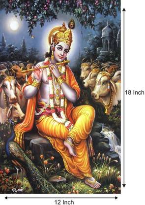 Lord Shree Krishna Wall Poster For Room Paper Print - Religious posters ...