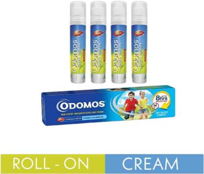 Odomos Fabric Roll on (4pc.) With Non sticky Mosquito Repellent Cream ...