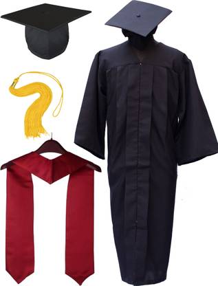 CONVOWEAR Black Convocation Gown, Hat and Maroon Stole Graduation Gown ...