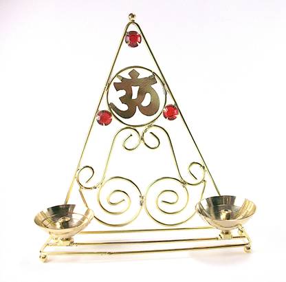 Medhavi Brass Om Diya With Triangle Shape for Home Decore/Mandir Decor ...