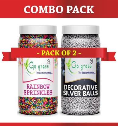 GO GRASS Decorative Silver Balls & rainbow Sugar Sprinkles for Cake ...