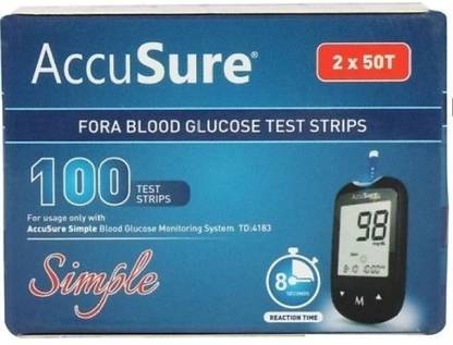 AccuSure Simple Blood Glucose Test Strip - 2X50 Strips 100 Glucometer ...