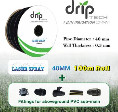 Driptech India Laser Spray, 40MM Rainpipe,100M with Fittings for PVC Aboveground submain Hose ...