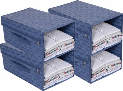 HomeStrap Set of 4 Printed Shirt Stacker Foldable Storage Organizer ...