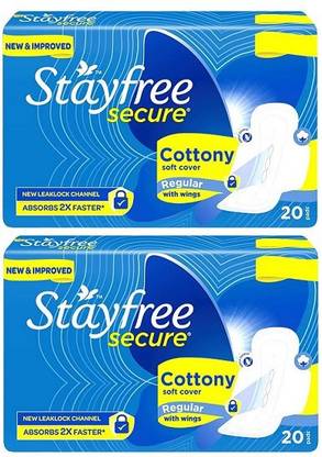 STAYFREE secure Cottony soft cover Regular - 20+20 Pads Sanitary Pad ...