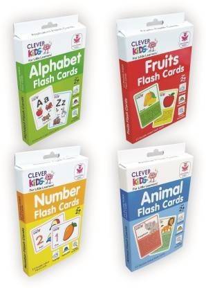 RATNA'S Clever Kids 4in1 Flash Cards for Kids (Alphabet, Numbers, Fruit ...