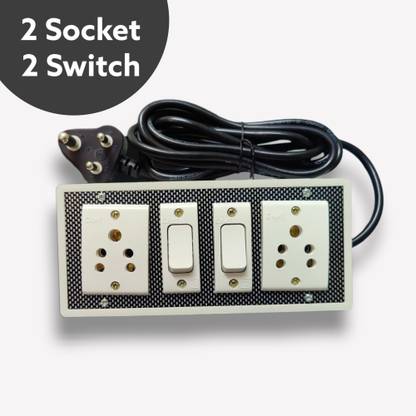 Ziltos 2 Socket 2 Switch Board with 3 Yard wire 2 Socket Extension ...
