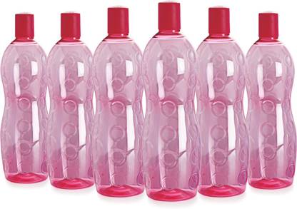 cello Polka Plastic Water Bottle, 1000ml, Set of 6, Pink 1000 ml Bottle ...