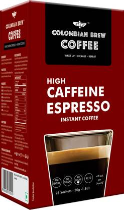 Colombian Brew High Caffeine Espresso Instant Coffee, Strong, 50g ...
