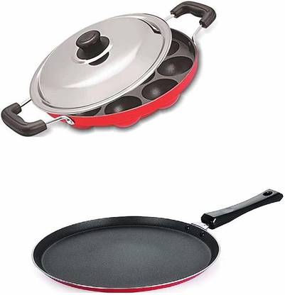 ALWAFLI Combo Appam Maker Pan & Dosa Tawa with Lid Aluminum Paniarakkal ...