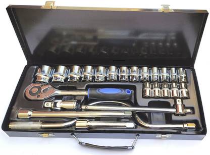 DUMDAAR Chrome Vanadium Steel 1/2" Drive Socket Set 24 Pcs car Repair ...