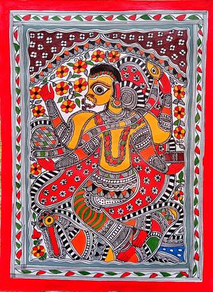 MITHILA HUNAR VINA-VADINI MAA SARASWATI MADHUBANI PAINTING Acrylic 15 ...