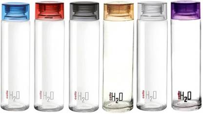 cello H2O Glass Water Bottle Pack of 6,1000ml,Multicolor 920 ml Glass ...