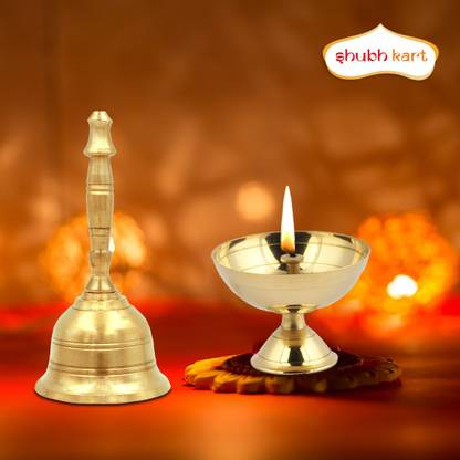 Shubhkart Nitya Pyali Diya & Gol Ghanti Combo Brass (Pack of 2) Table ...