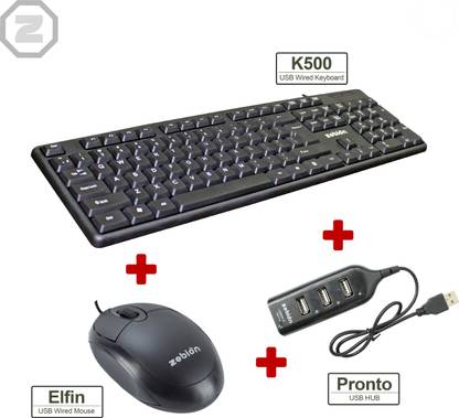 zebion K500 keyboard + Elfin Mouse + Pronot 101 USB hub (Pack of 3 ...