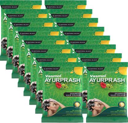 VASMOL Ayurprash Shampoo Hair Colour Natural Black Pack of 16 , Natural ...