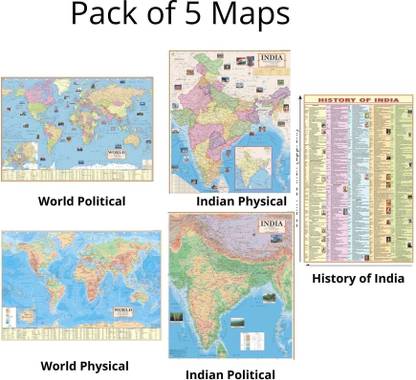 Pack of 5 ENGLISH (MAPS/CHARTS) -India & World Map (Political ...