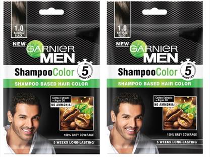 GARNIER Men Shampoo Color 1.0 Natural Black 20g Pouch (Pack of 2 , 1.0 ...