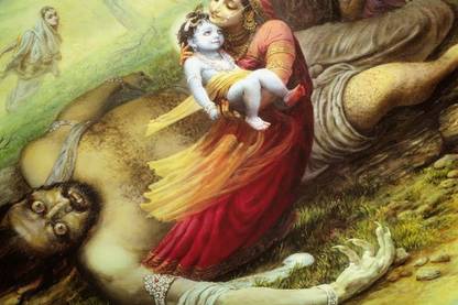 Salvation of Demon Trinavarta by Lord Krishna Beautiful Art Painting ...