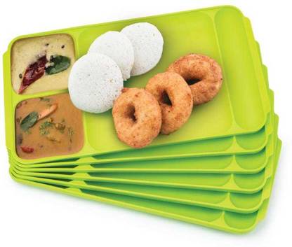 Sorath 3 Compartment Plastic Thali Set Green Dinner Plate Price in ...
