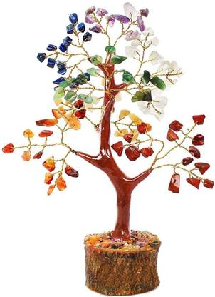 Swara Agate 7 Chakra Stone Tree Natural Healing Crystal Tree Wooden ...