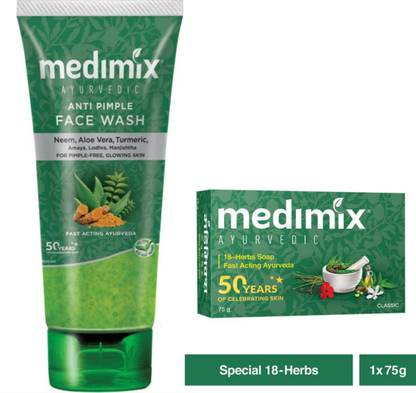 MEDIMIX Ayurvedic Anti Pimple face wash + ayurvedic soap 75g Price in ...