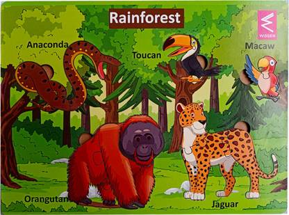 WISSEN Wooden Rainforest Habitat Learning Puzzle board game for kids ...