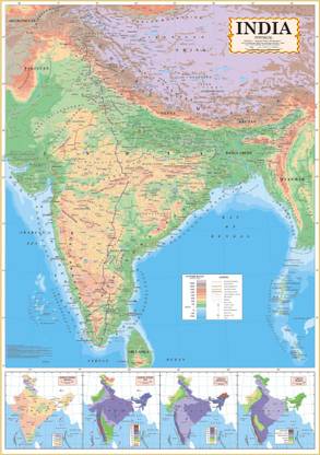 India Physical Wall Map : English Paper Print - Educational, Maps ...