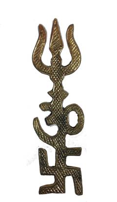 Vastughar Brass Tri Shakti Yantra (Swastik Om Trishul Symbol), Evil Eye ...