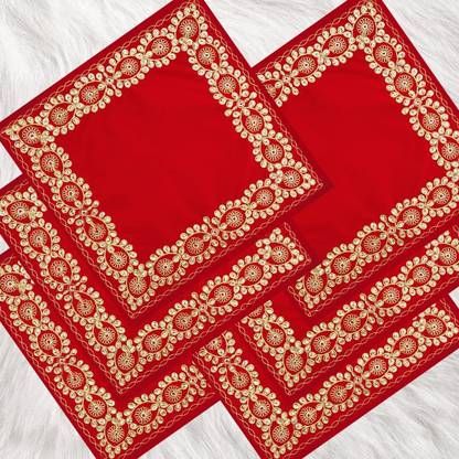 Shopperduniya Red Velvet Designer Pooja Aasan Set of 6 Cloth Mat Mandir ...