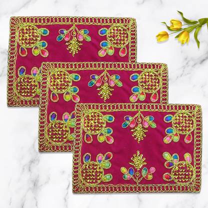 Shopperduniya Pink Pooja aasan Combo Velvet Designer Pooja Mat Mandir ...