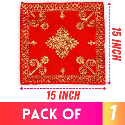 Bhakti Lehar Embroidered Velvet Red Cloth for Puja / Pooja Aasan Kapda ...