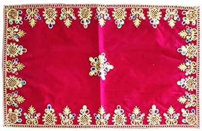 Shopperduniya Pink Velvet Designer Aasan Pooja Cloth Mat Mandir Temple ...