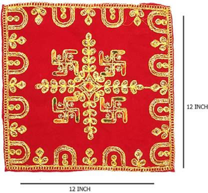 Saraswati Gallery Red Satin Silk Pooja Altar Cloth for God Mandir Altar ...