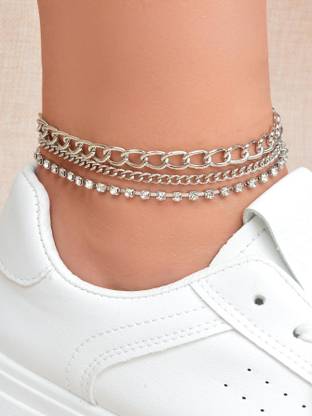 One 4 All Curb Chain And Rhinestone Chain Anklet(For Womens And Girls ...