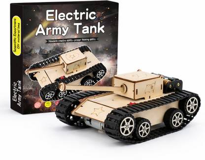 FALMAGU Electric Army Tank DIY Wooden STEM Toy for Kids Battery ...