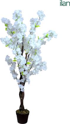 ILAN INDIA | Artificial Cherry Blossom Tree | White | 4 ft | Fabric ...