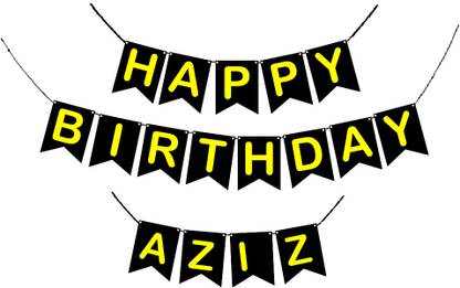 GIFTUATION Happy Birthday AZIZ / Printed Decoration Banner for Boys ...