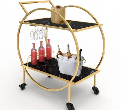 Corsica Designs Metal Aamna 2Tier Bar Trolley|Black Marble (Finish ...